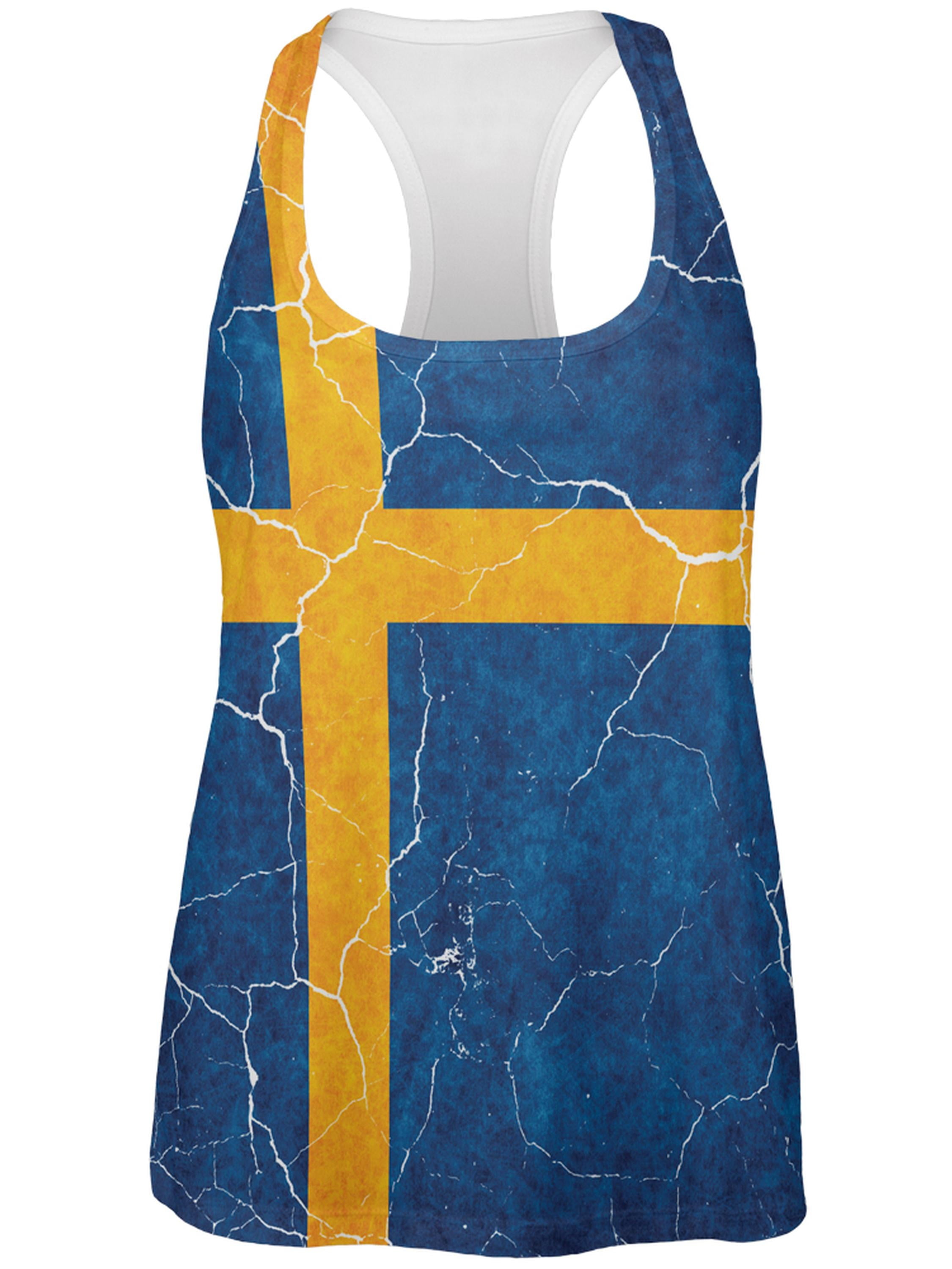 Distressed Swedish Flag All Over Womens Work Out Tank Top Multi X-LG ...