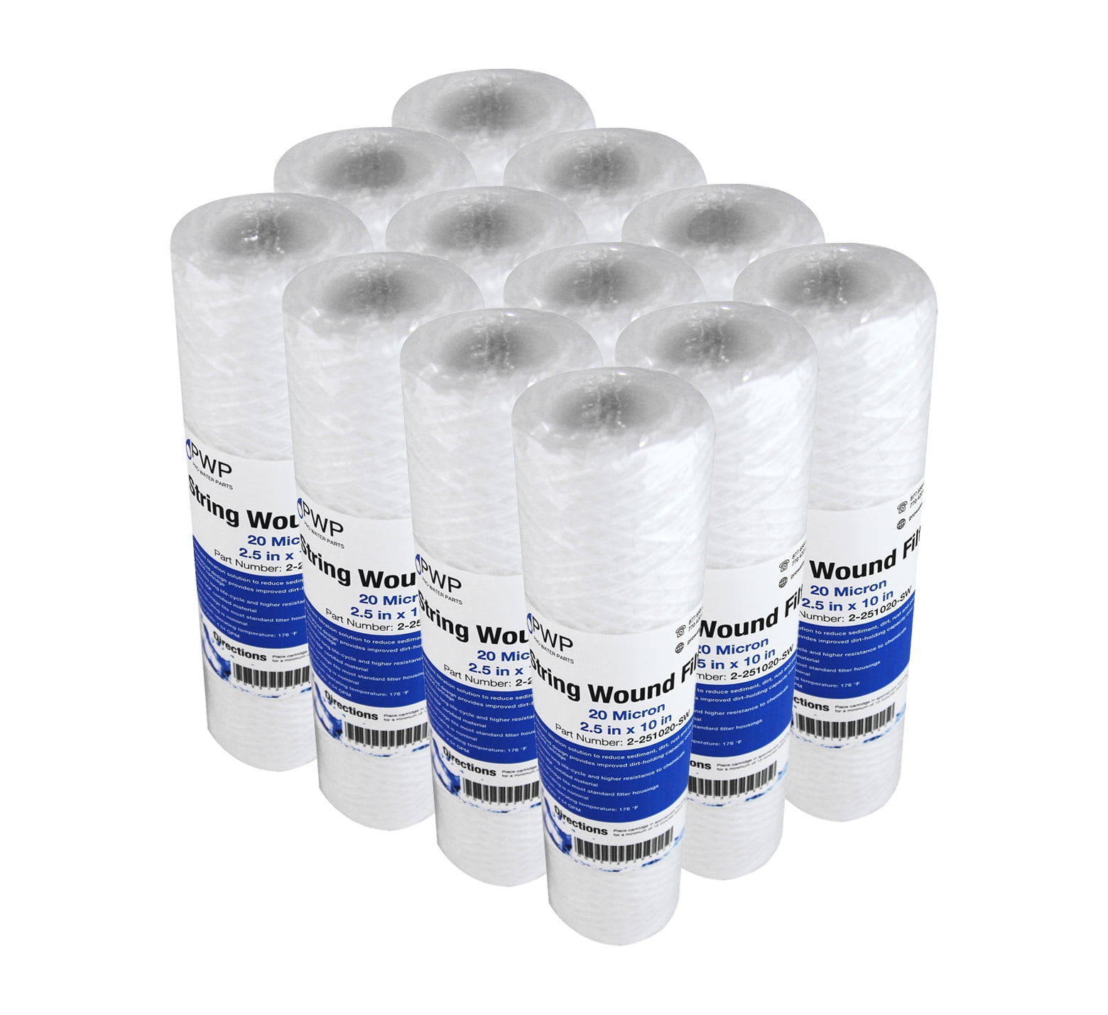 Sediment String Wound Water Filter Cartridge Standard 2.5x10" 20 Micron 12 Pack - Walmart.com