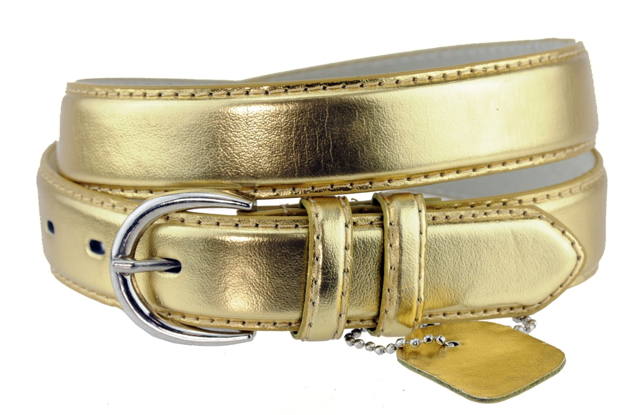 Eurofashion Women's Basic Genuine Bonded Leather Dressy Belt, Gold ...