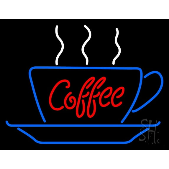 Red Coffee Inside Cup LED Neon Sign 15 x 19 - inches, Black Square Cut ...