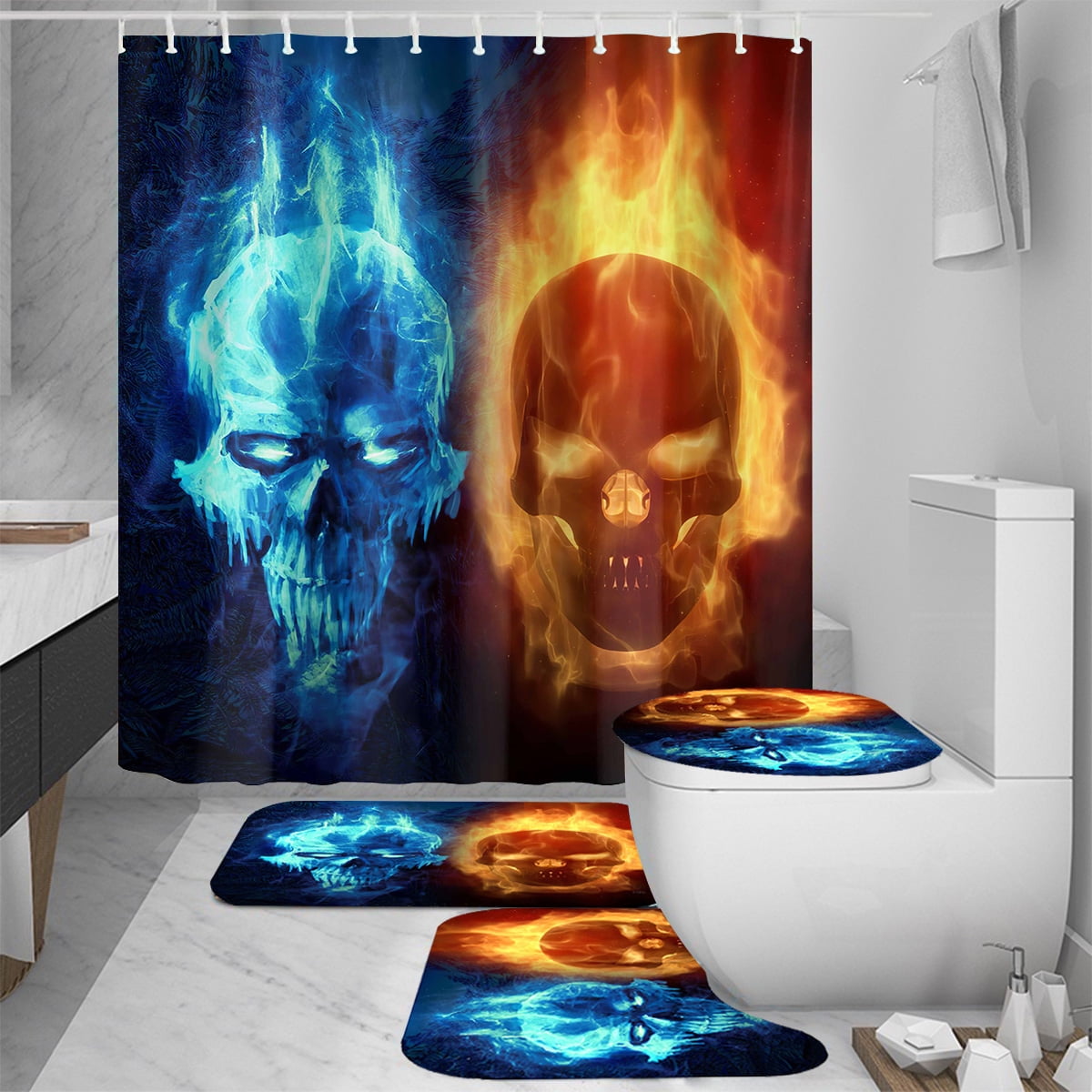 Fire Ice Water Shower Curtain Dancing Flame Splashing Water Bath ...