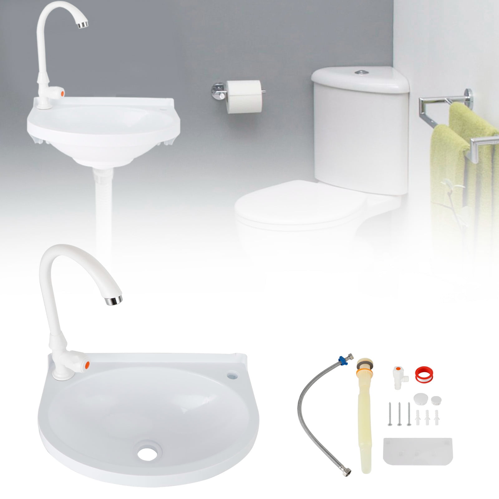 2-in-1 Outdoor Garden Water Fountain and Faucet No-Punch Bathroom Wash ...