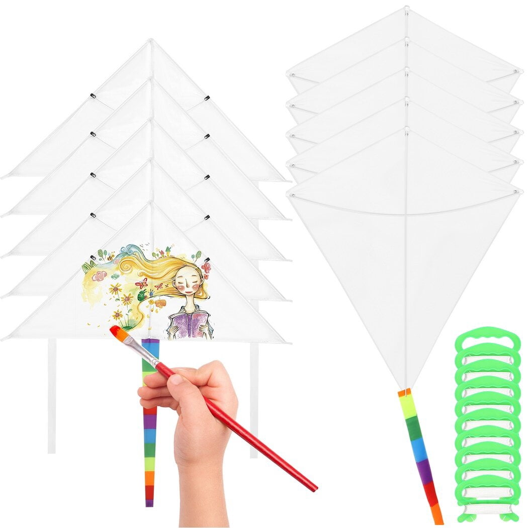 10PCS Kids Kite Rhombus & Triangle DIY Blank Painting Kite with Swivel ...