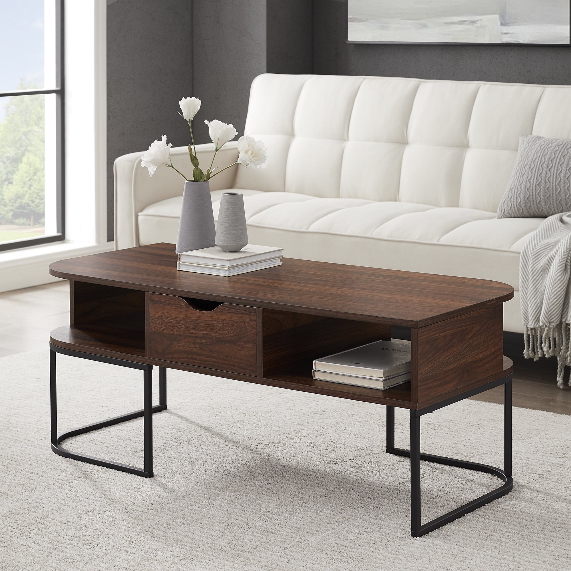 Cimarron Modern Dark Walnut Coffee Table with Two-Way Drawer by Manor ...