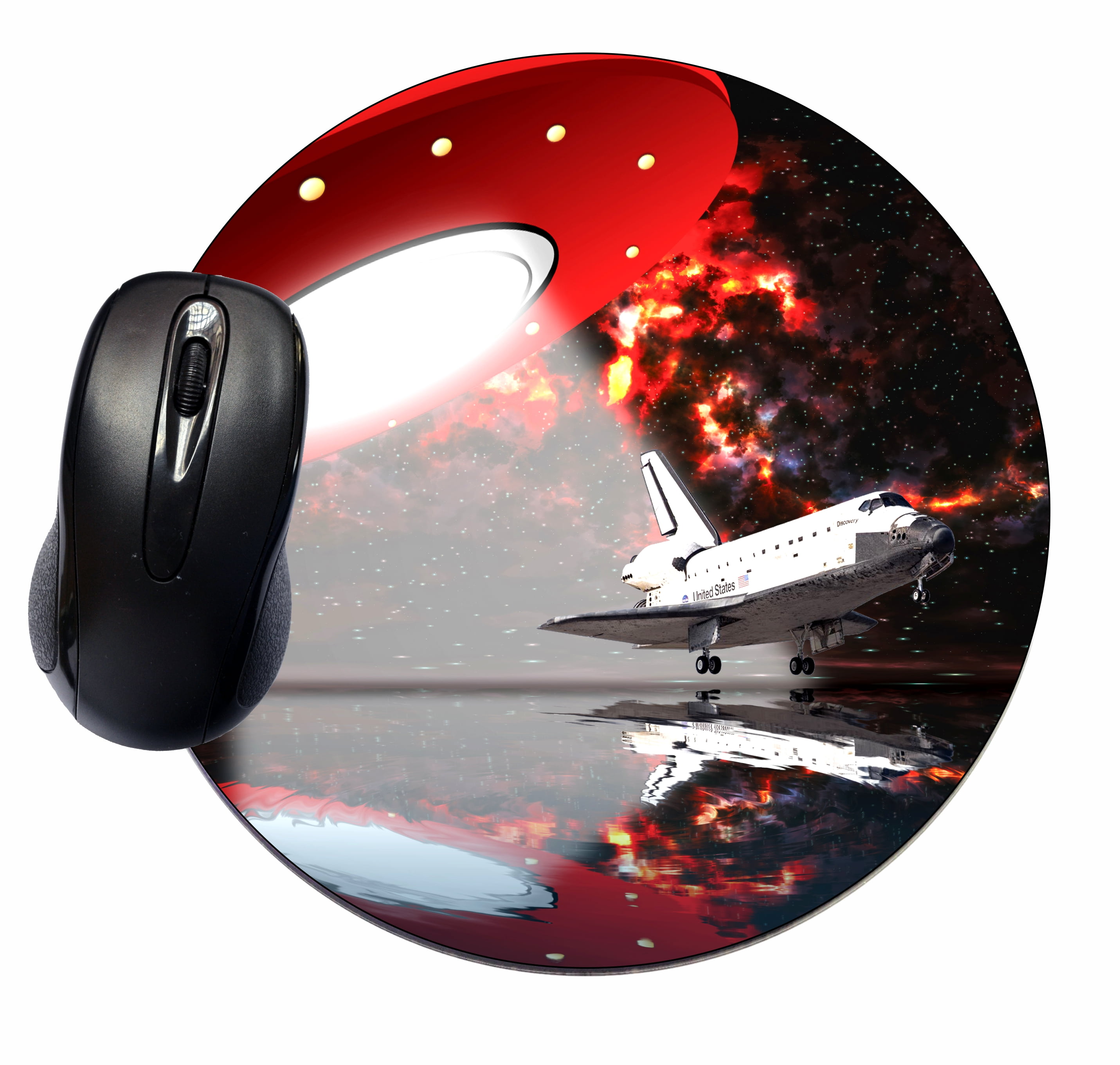 Mouse Mat Pad Mousepad Cute Desk Round Circle Mousemat Outer Space UFO ...