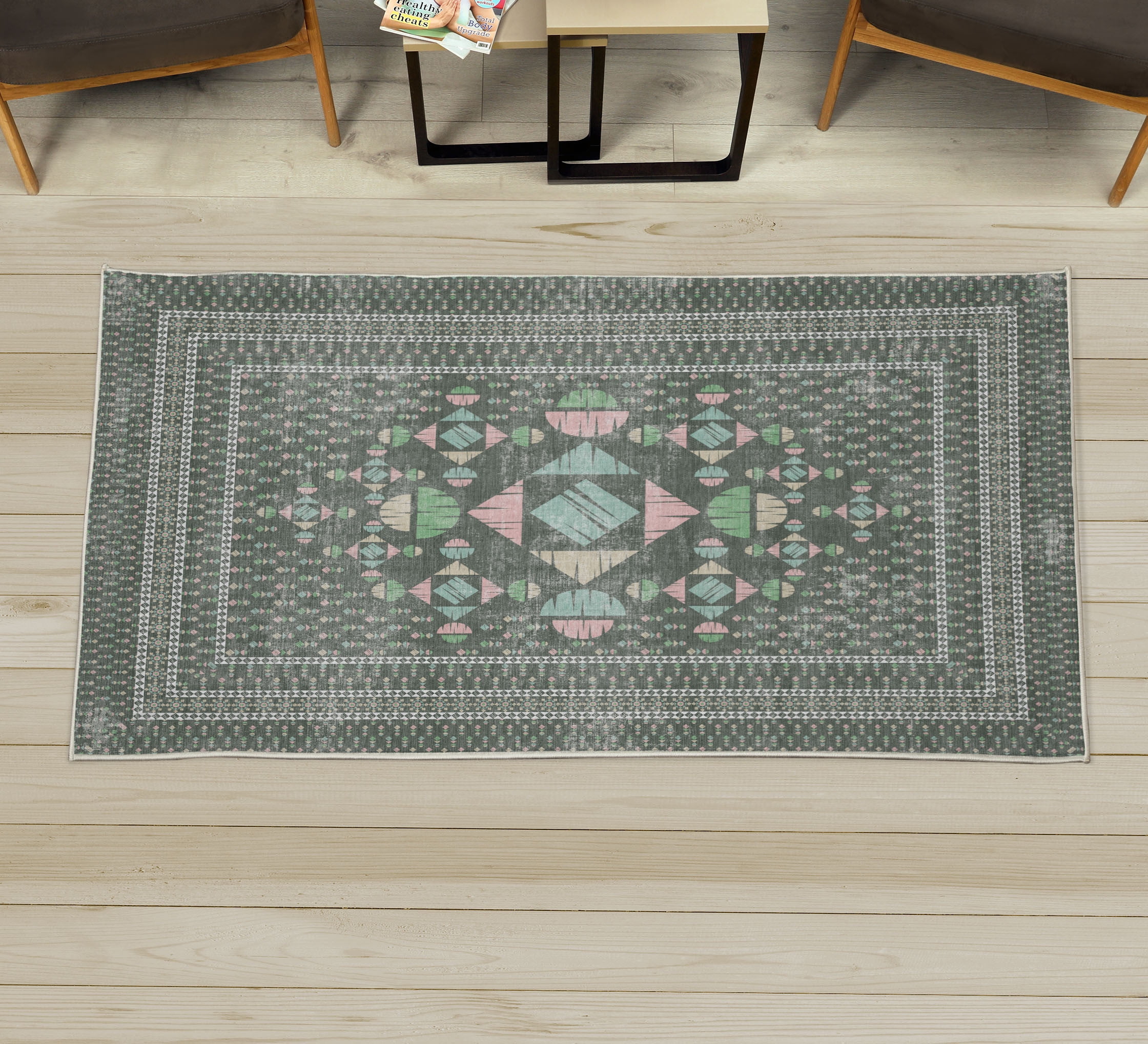 Geometric Decorative Rug, Modern Abstract Design Print of Half Rounds ...