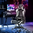 Gymax Ergonomic Gaming Chair, Adjustable Swivel, PVC, Black & White ...