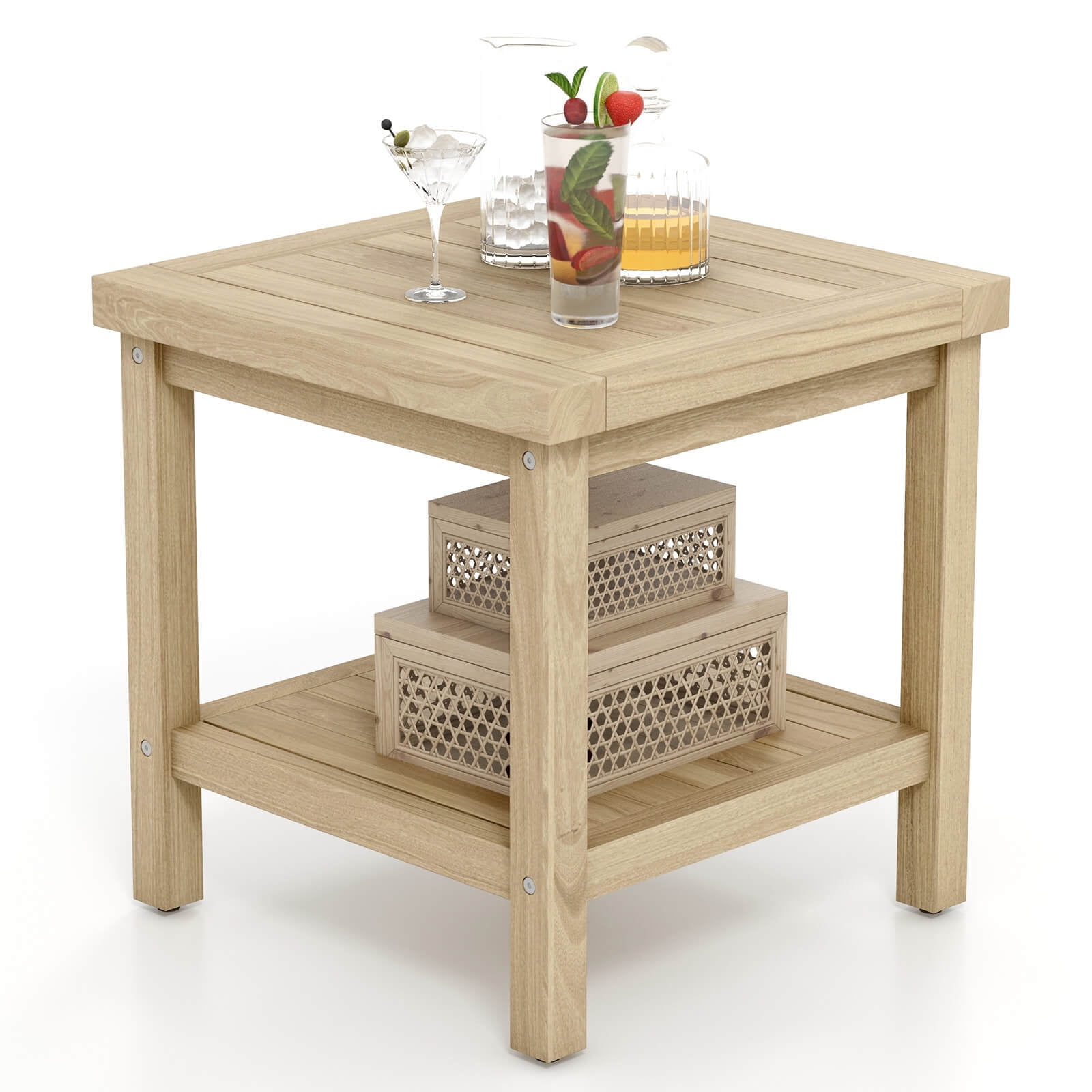 Click here for Costway 1 Pcs 2-Tier Outdoor Side Table  Teak Wood... prices