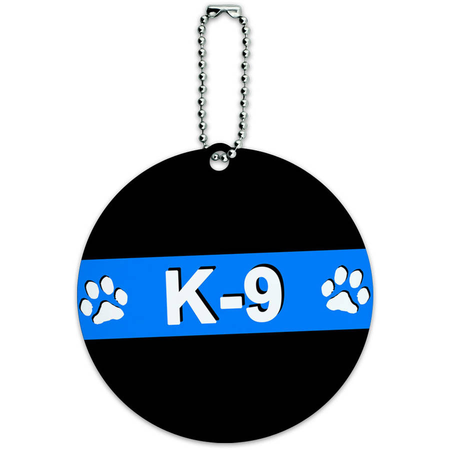 Thin Blue Line K-9 Unit Paw Prints Police Round Luggage ID Tag Card for Suitcase or Carry-On ...