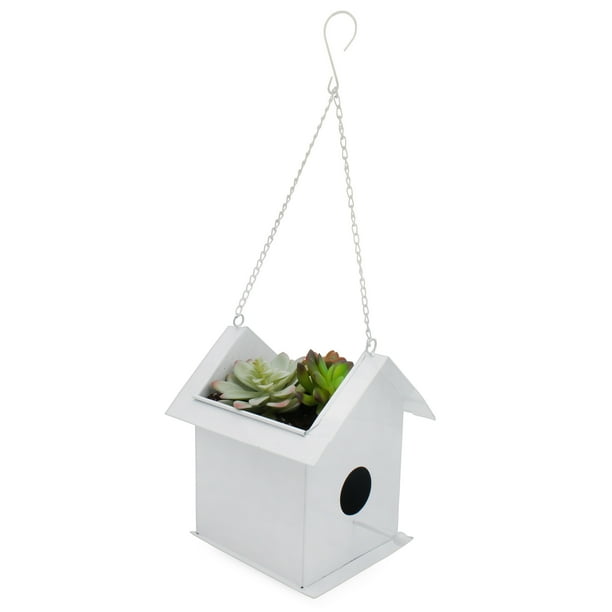 Esterno Metal Birdhouse Hanging Planter; Combination White Birdhouse ...