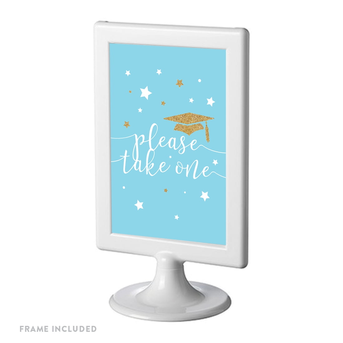 Baby Blue and Gold Glittering Graduation Party, Party Sign 4x6-inch ...