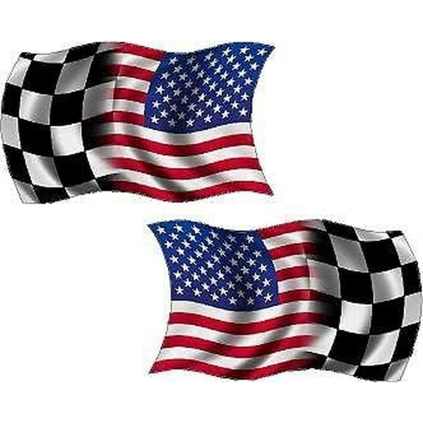 (x2) 4" American Checkered Racing Waving Wavy Flag Decal USA Race Car ...