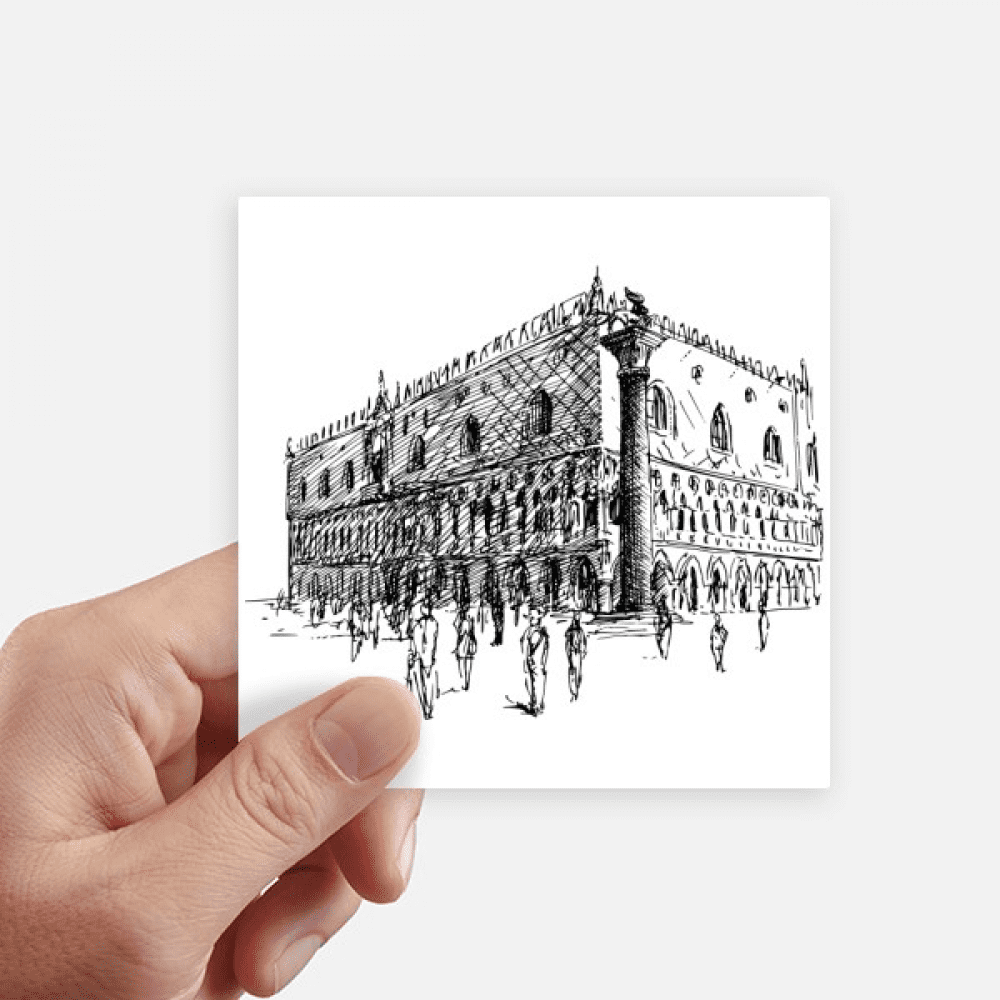 Architecture Landmark Sketch Landscape Sticker Square Waterproof ...