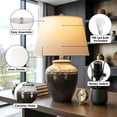 22in Rustic Ceramic Table Lamp with Linen Shade, Farmhouse Bedside Lamp ...