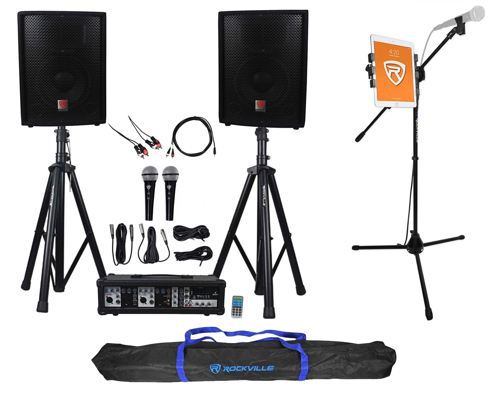 Rockville Dual 10" Karaoke Machine System w/Mixer+Mic Stand w/Tablet ...