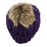 C.C Thick Cable Knit Faux Fuzzy Fur Pom Fleece Lined Skull Cap Cuff ...