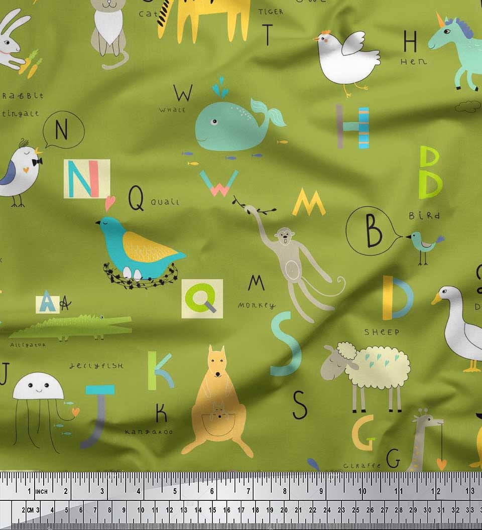 Soimoi Velvet Fabric Alphabets,Birds & Animals Kids Print Fabric by ...