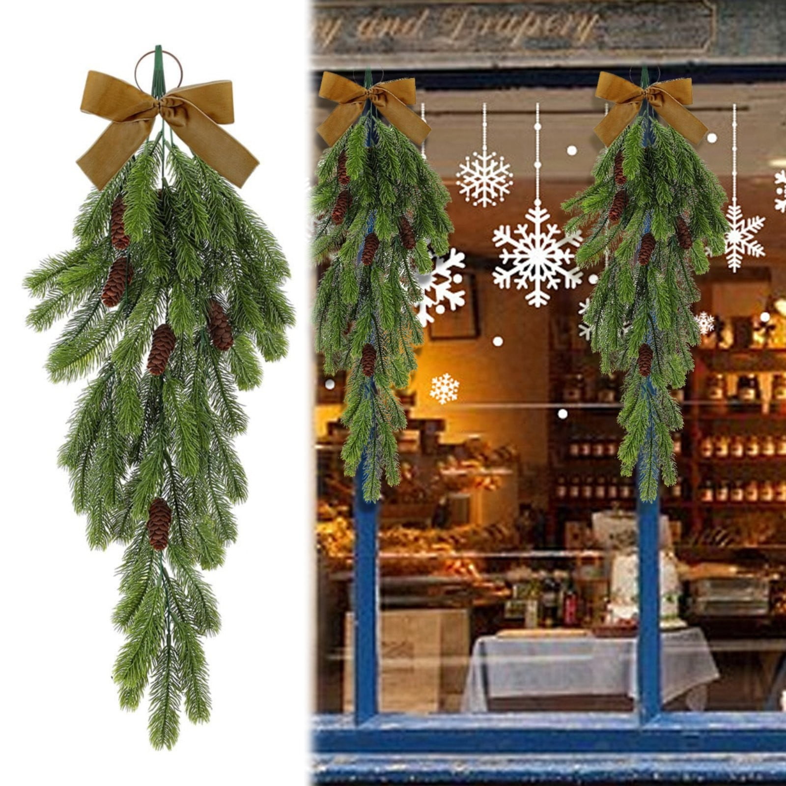 Click here for Oueplloz Christmas Teardrop Swags With Velvet Bow... prices