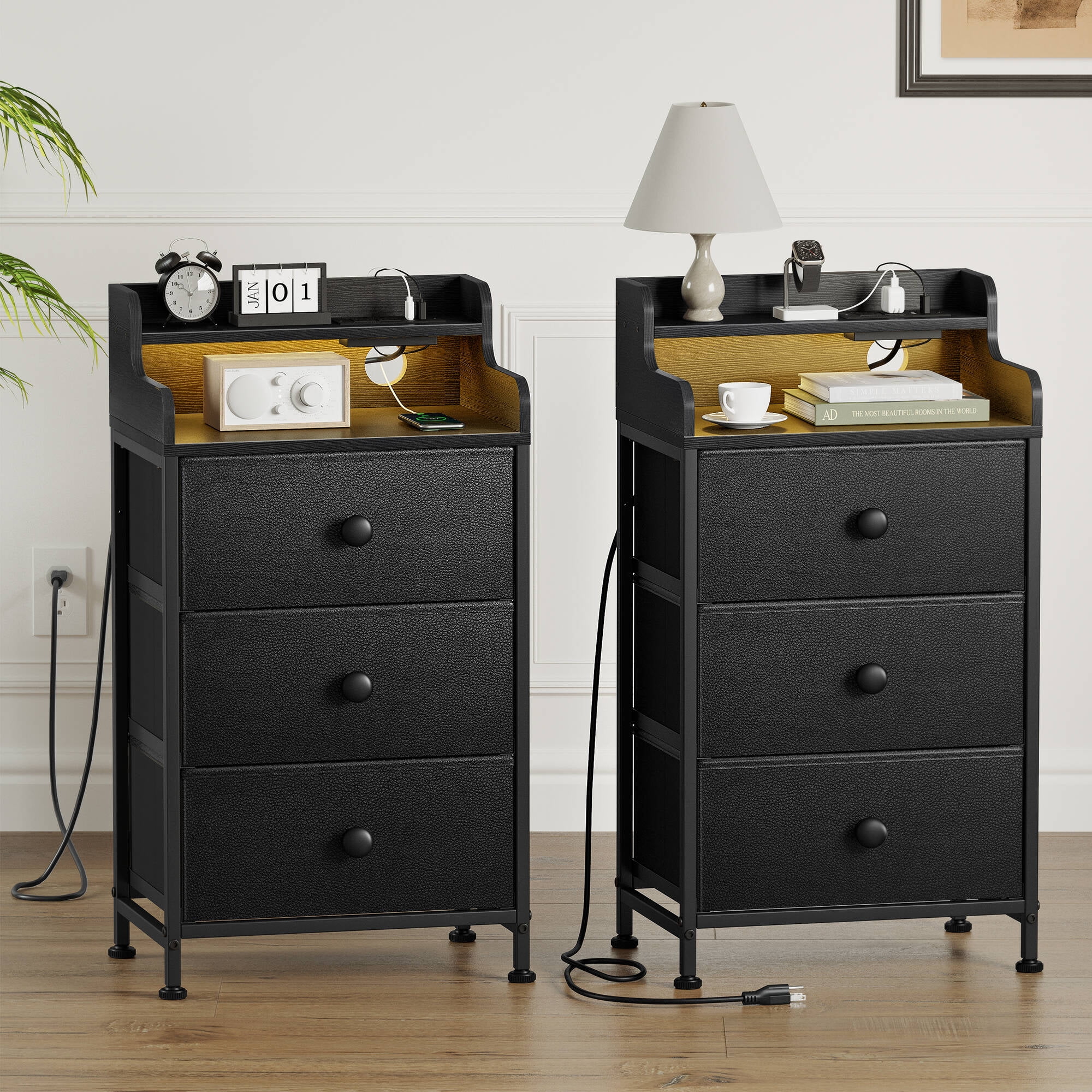 Click here for Gunaito 3 Drawers Nightstand Set Of 2 With Chargin... prices