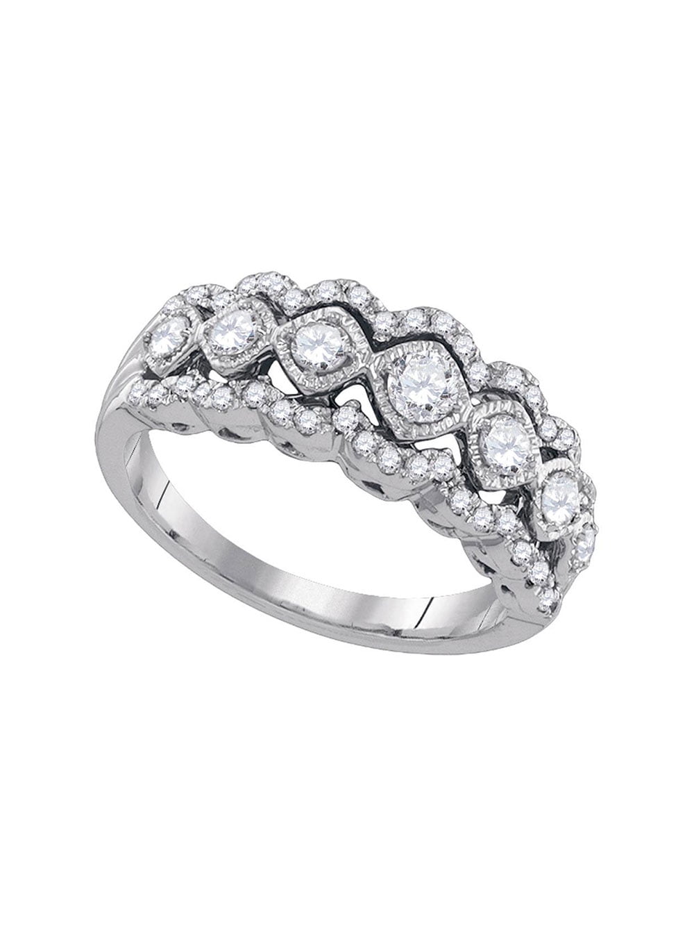 Solid 14k White Gold Round Diamond Contoured Band Engagement Wedding ...