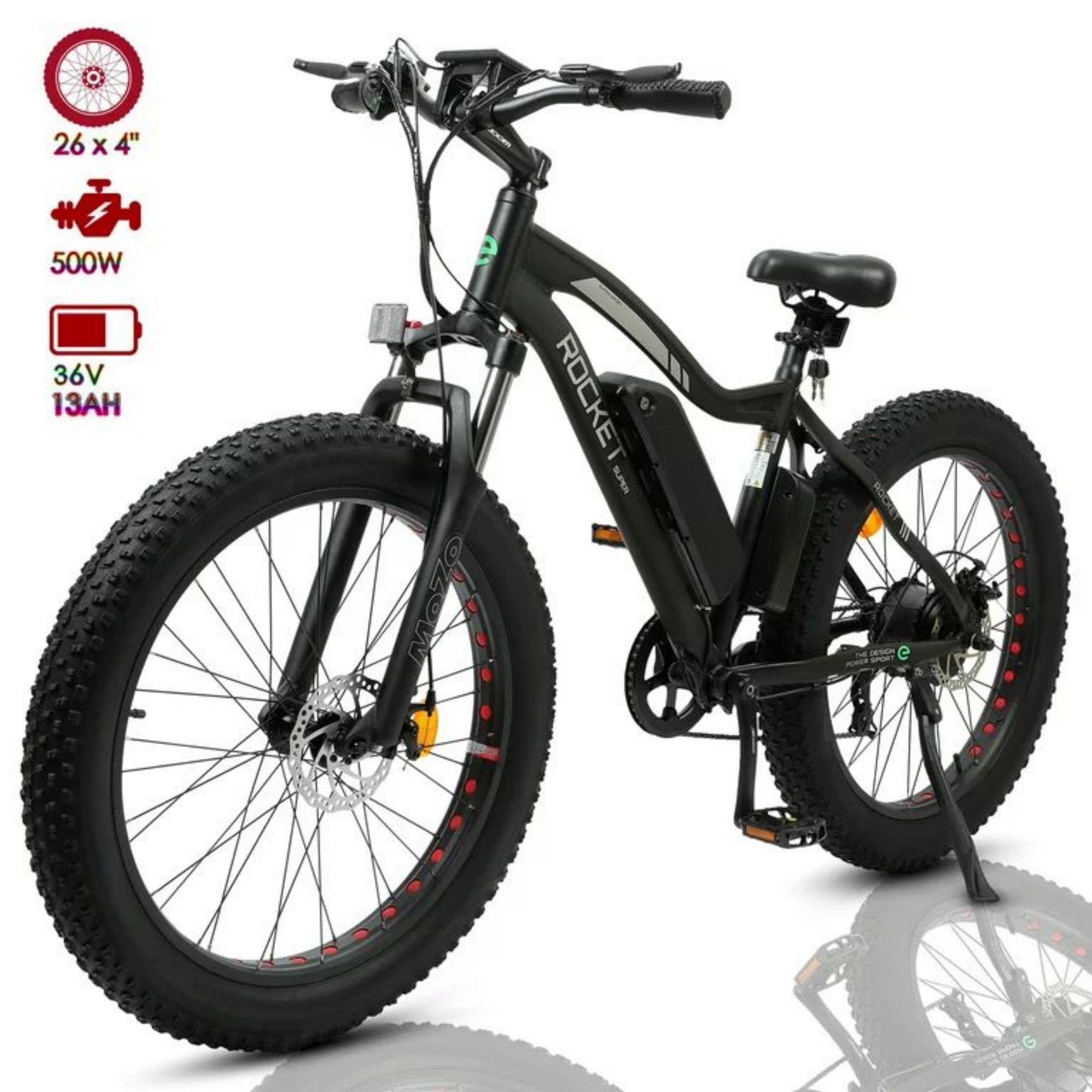 Ecotric 26 Inch Fat Tire Electric Bicycle Powerful 500 W Motor 36 V/12. ...