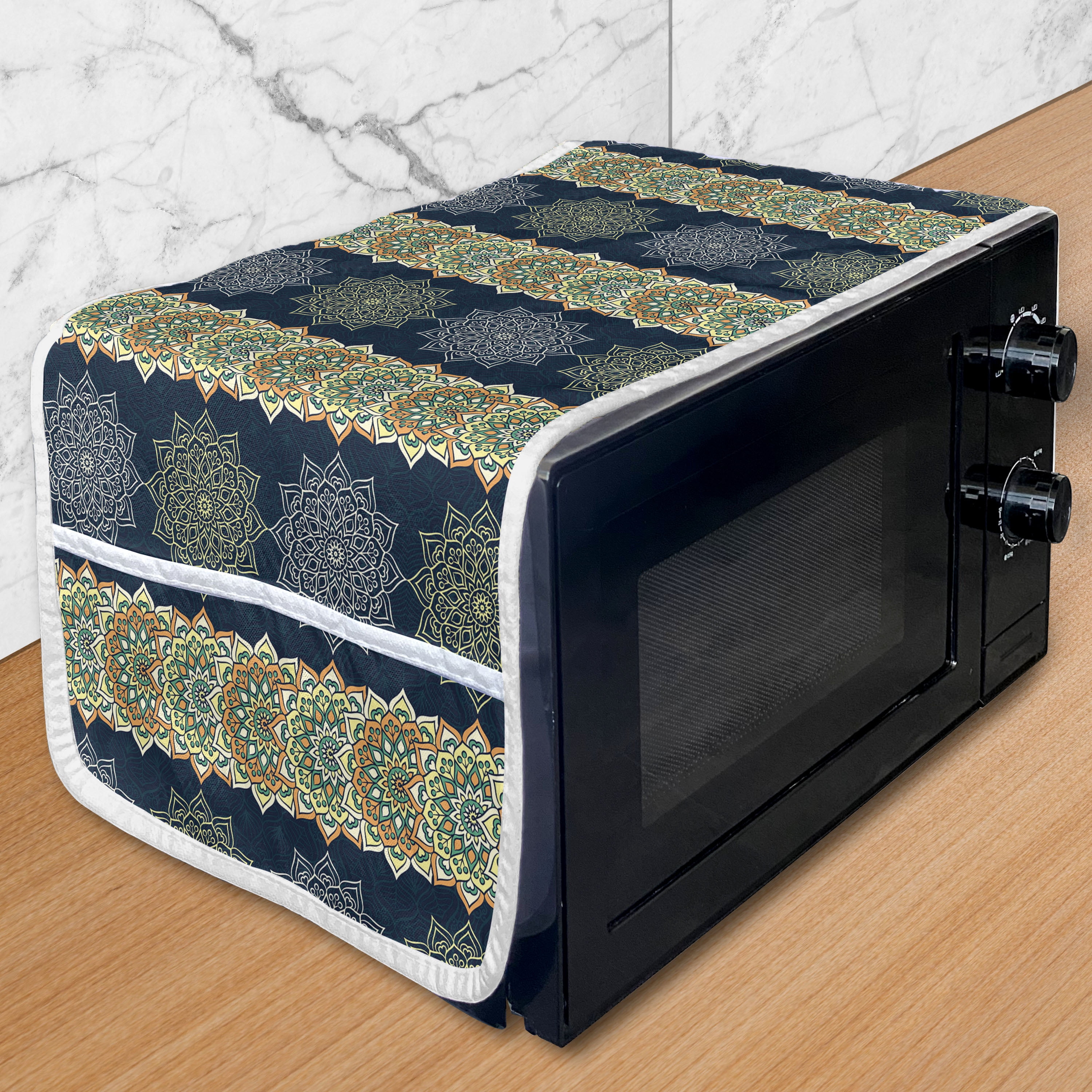 Eastern Microwave Oven Cover, Bohemian Motifs Vertical Borders Moroccan ...