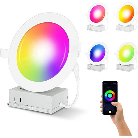 Smart Recessed Lighting, 4 Pack Ultra-Thin 4 Inch Recessed RGB led ...