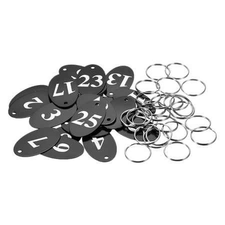 Uxcell Oval Number Tags Key Tag with Ring, 1-25 Numbered Black ID Tag ...