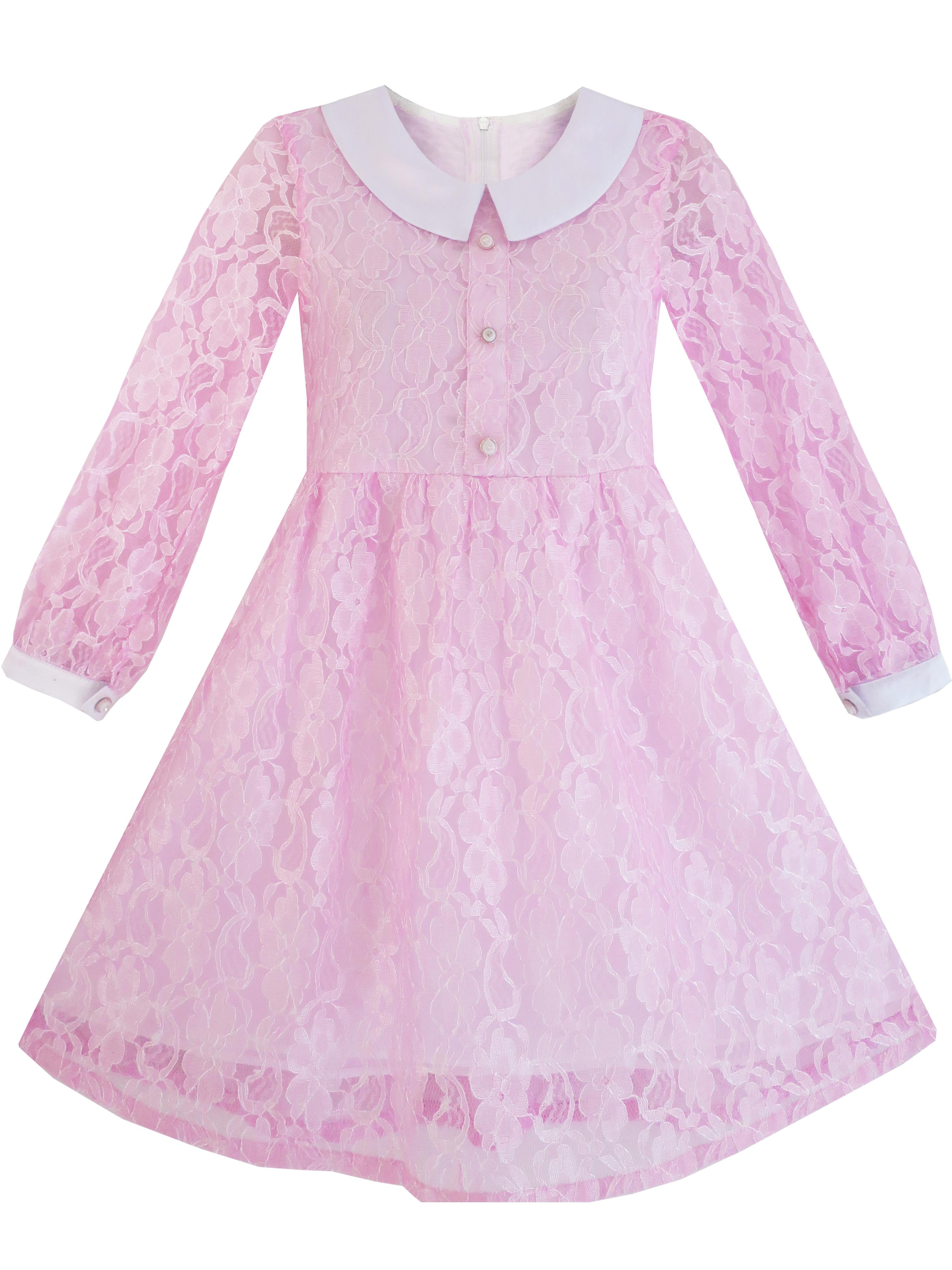 Girls Dress Flower Lace White Collar Skirt Dress 4 - Walmart.com