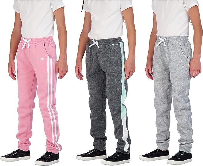 Hind Girls 3 Pack Fleece Sweatpants Joggers, Kids Pants Multipack, Size ...