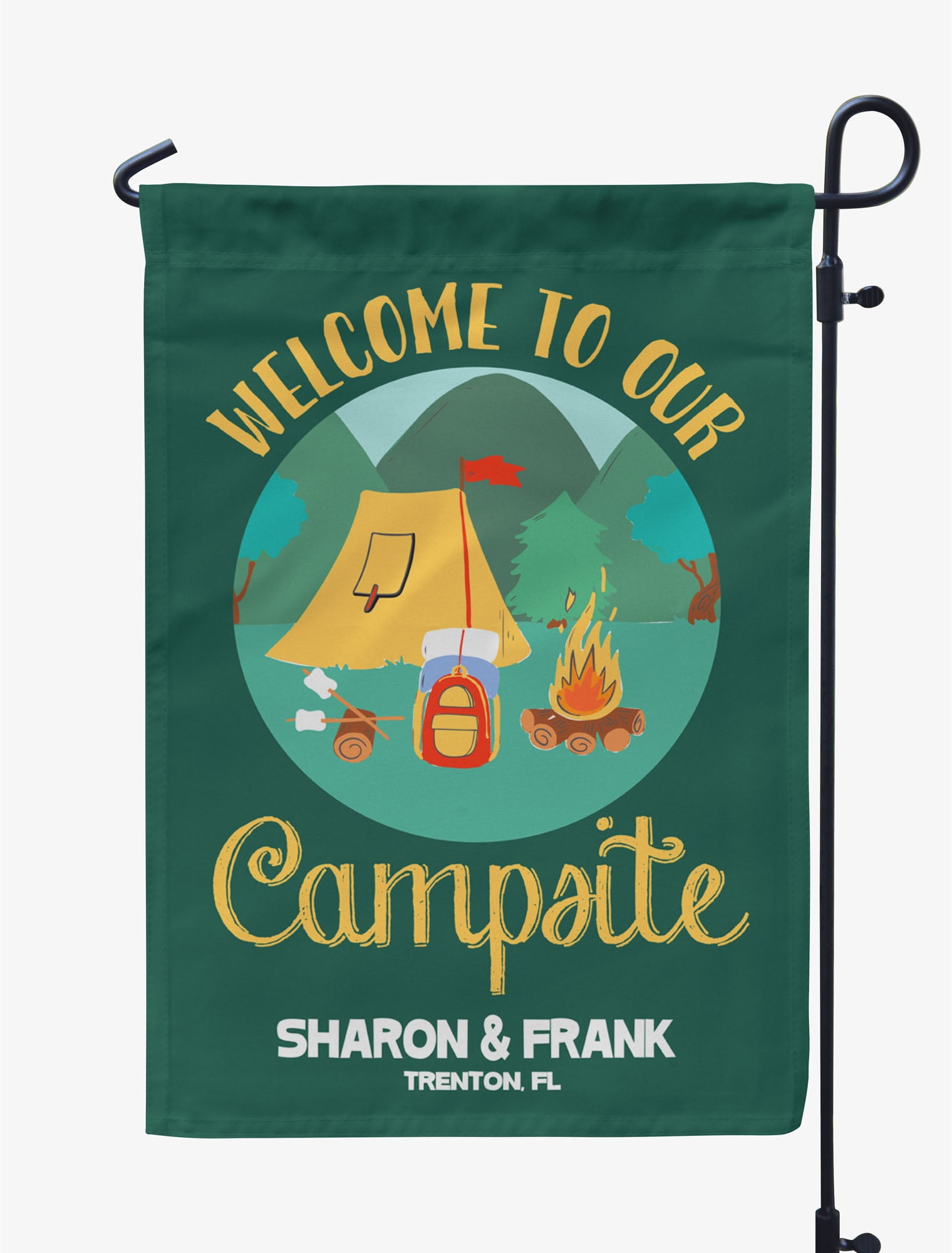 Printtoo Dark Teal Green Welcome To Our Campsite Outdoor Personalized ...