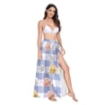 Blue Gingham Pattern with Small Flowers Women's Swimwear Cover Ups ...