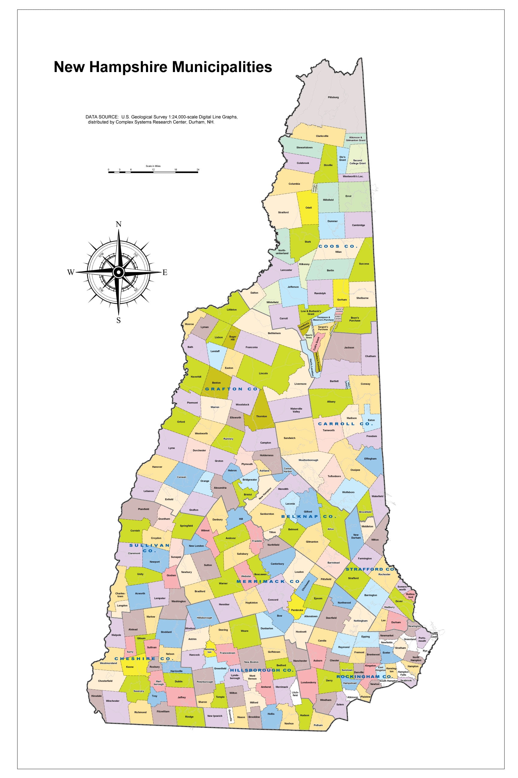 24x36in New Hampshire counties towns Municipalities 【Photo Paper ...