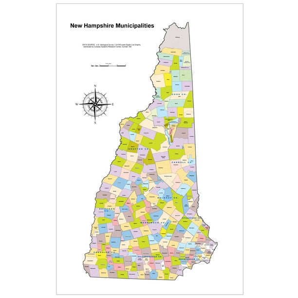 24x36in New Hampshire counties towns Municipalities 【Photo Paper】 - Walmart.com