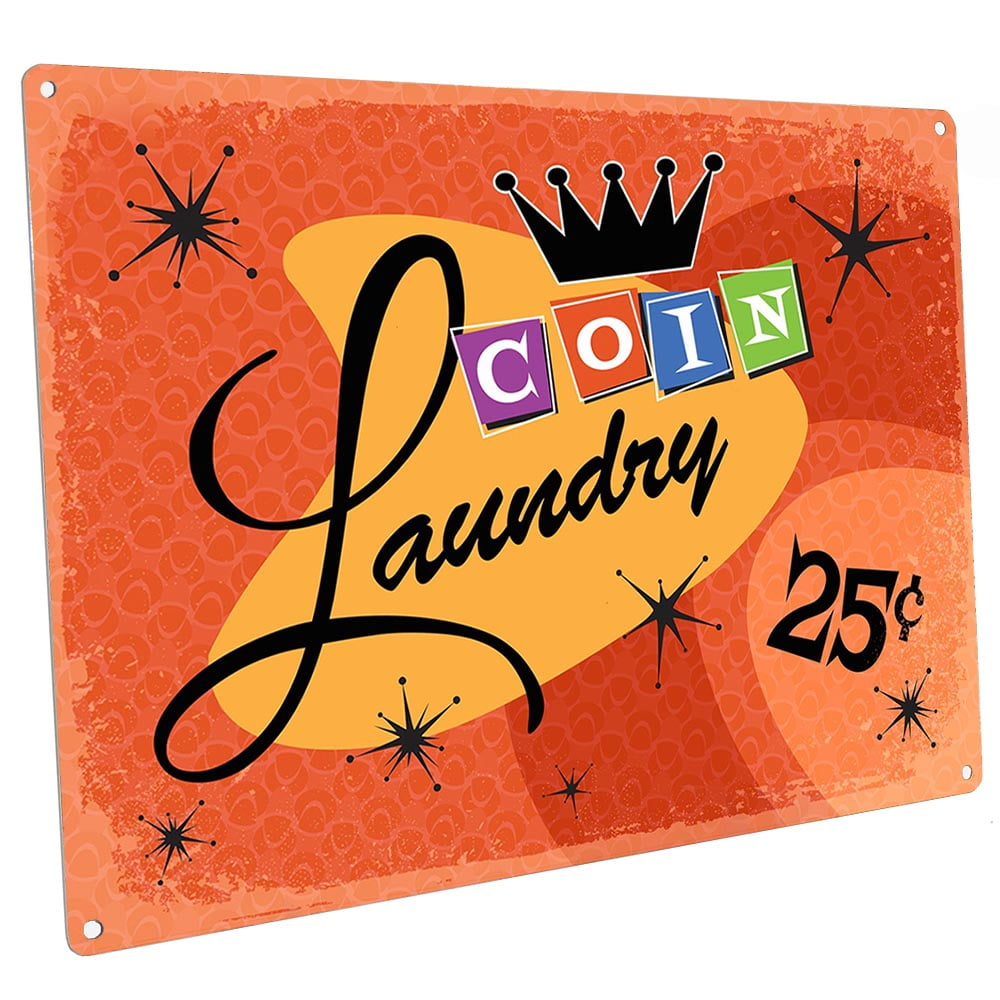 Orange Coin Laundry 9"x12" Metal Sign, Wall Decor for Bath or Laundry ...