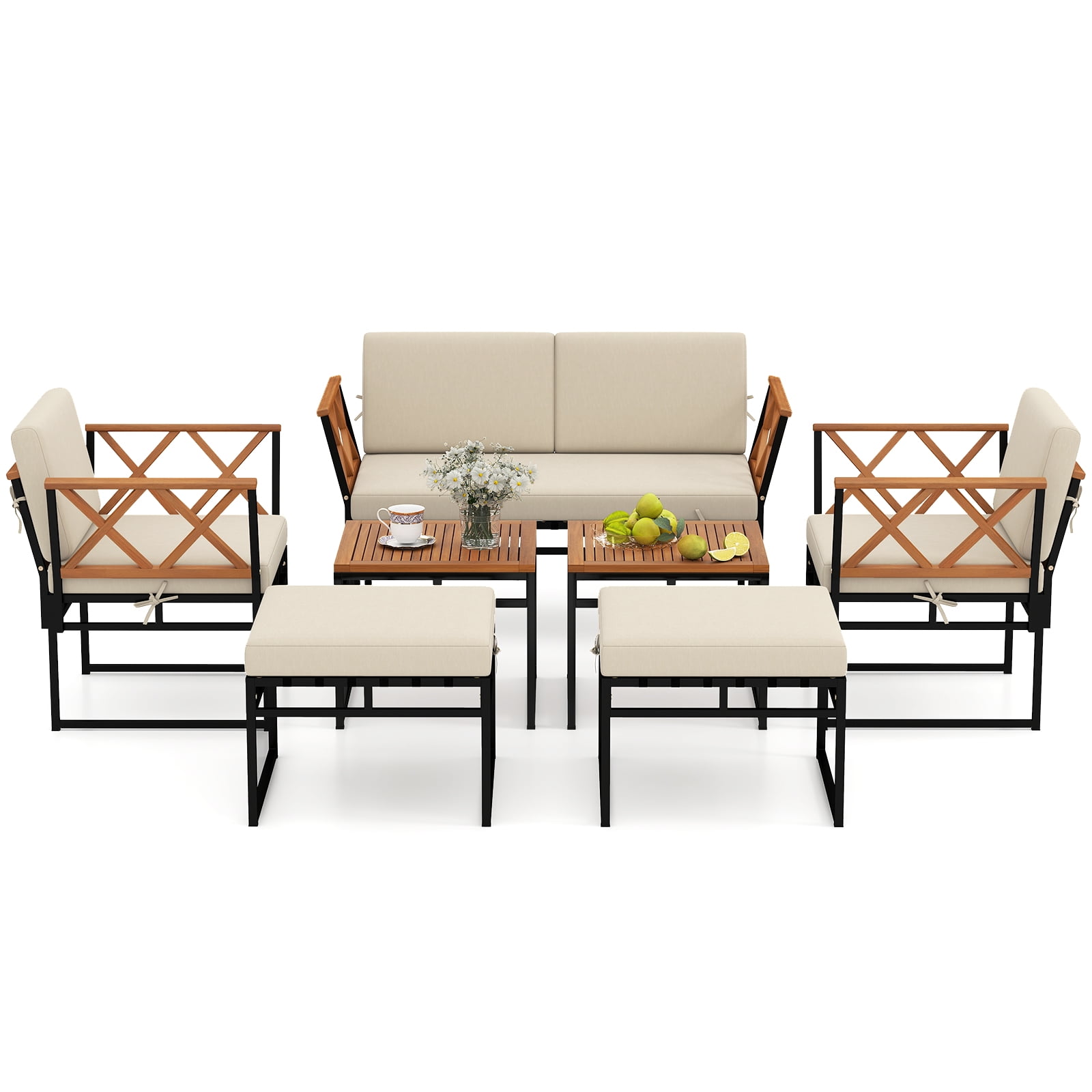 Click here for Gymax Set Of 7 Outdoor Conversation Set Acacia Woo... prices