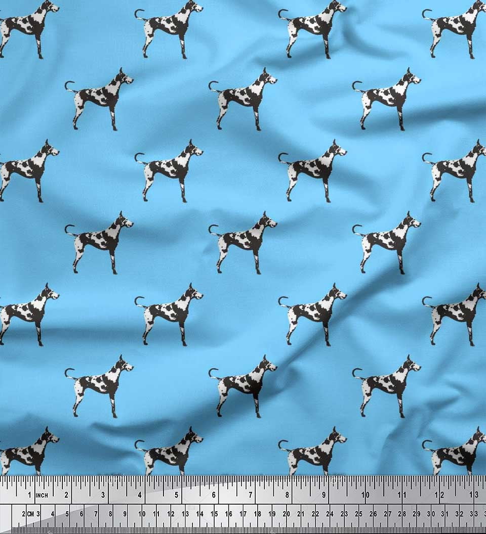 Soimoi Japan Crepe Satin Fabric Great Dane Dog Print Fabric by The Yard ...