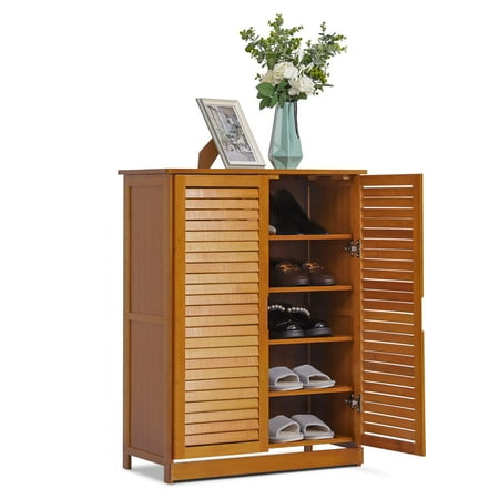 MoNiBloom 5 Tier Shoe Storage Cabinet with Shutter Doors, Bamboo Shoe ...