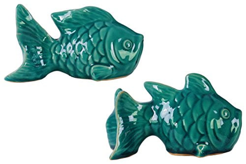 UTC42501-AST Ceramic Koi Fish Figurine Assortment of Two Washed Gloss ...