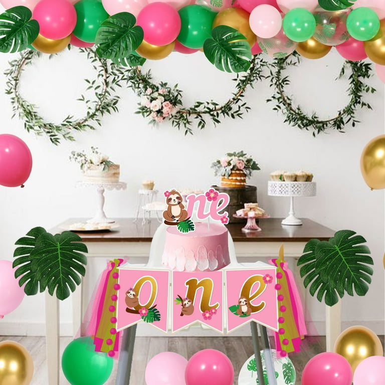 Sloth 1st Birthday Decorations for Girls Pink Sloth Birthday Balloon Garland Arch Kit One Cake Topper High Chair Banner for Kids Jungle Animal Theme First Birthday Party Supplies Walmart