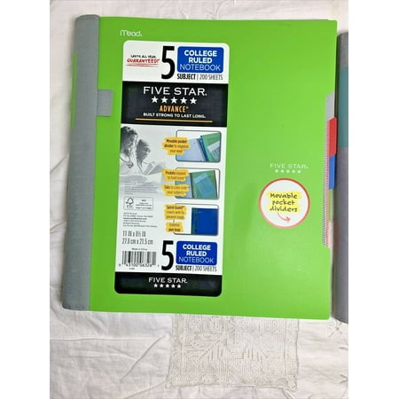 Mead Five Star Advance 5 Subject College Ruled Notebook 200 Sheets ...