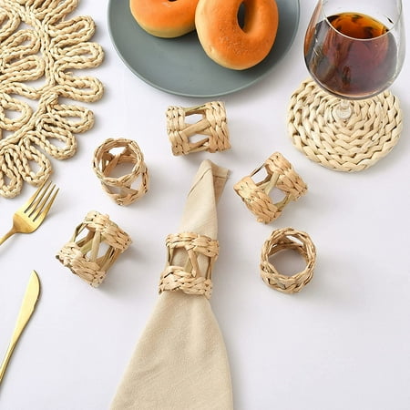 Woven Napkin Rings Set of 6, Braided Rustic Napkin Ring Handmade ...