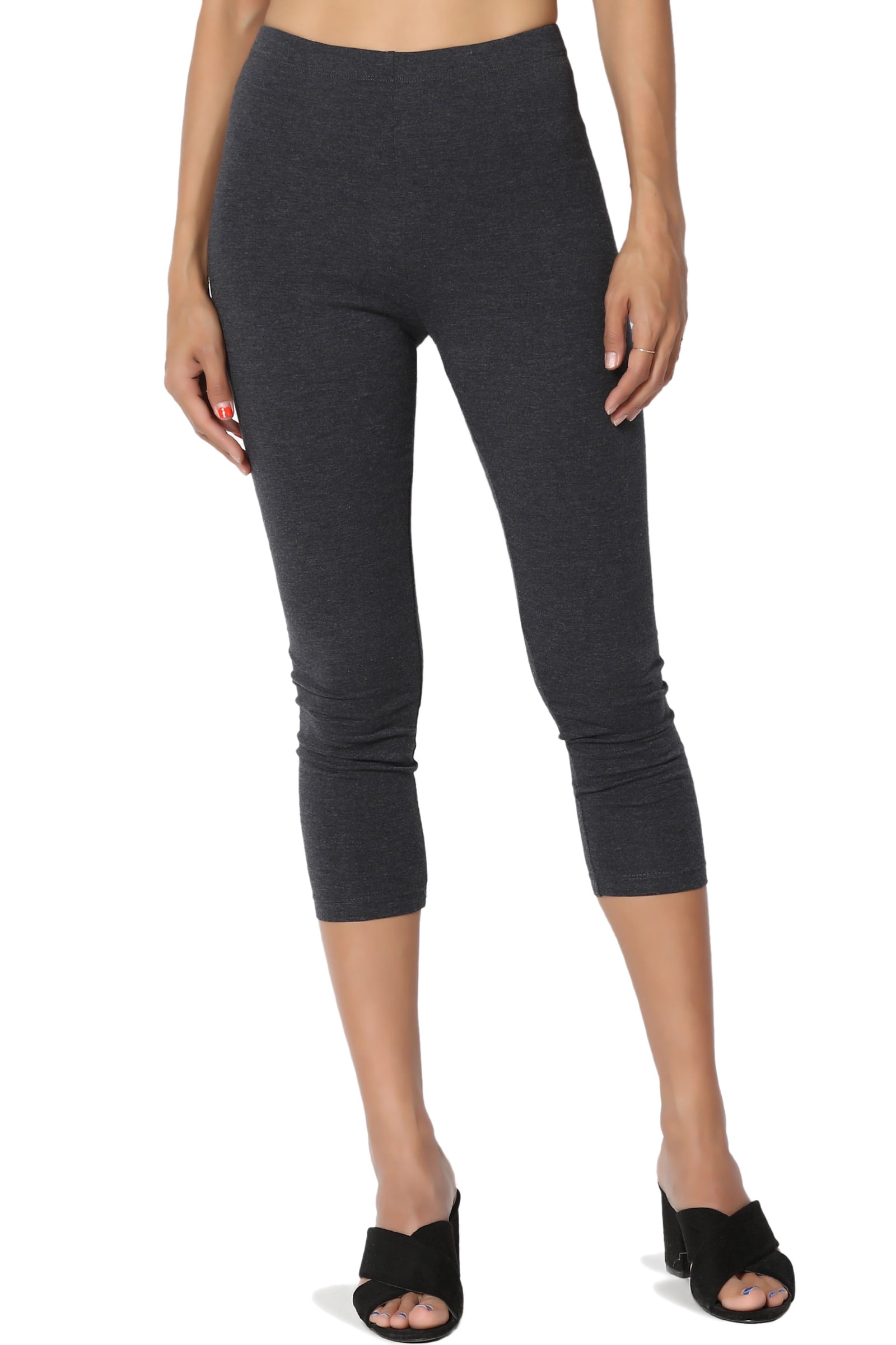 Themogan Womens Plus Cotton Jersey High Waist Mid Calf Length Capri
