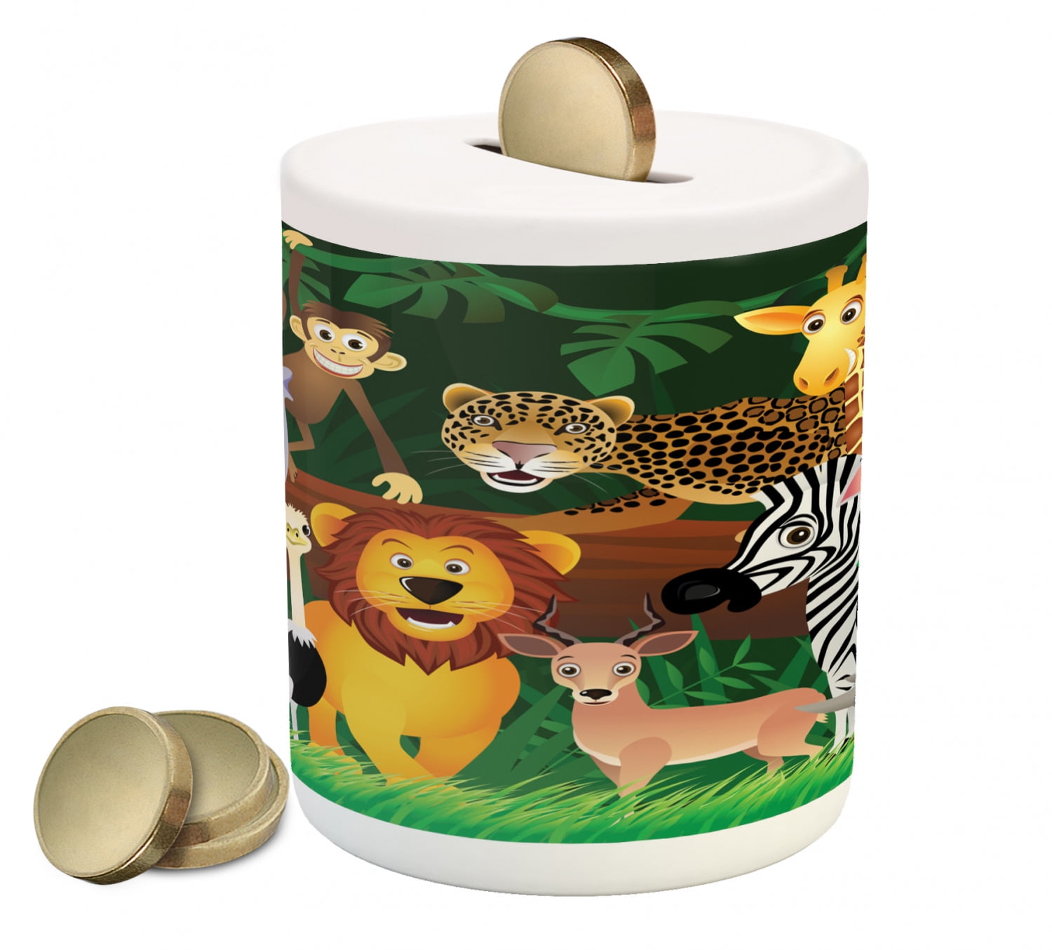 Zoo Piggy Bank, Animals in the Jungle Funny Expressions Exotic Comic ...