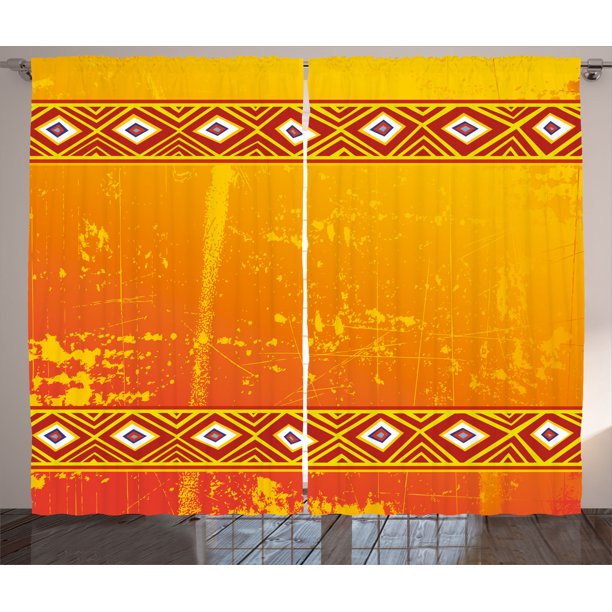 African Decor Curtains 2 Panels Set, Tribal Theme Ethnic African Grunge ...