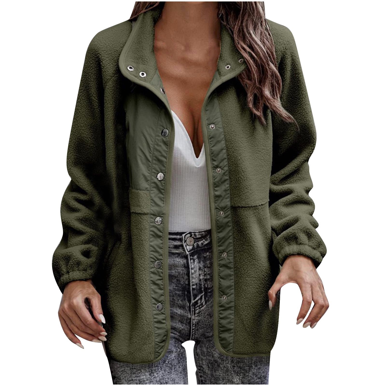 Click here for Aherbiu Fleece Jacket Women Fall Casual Button Dow... prices