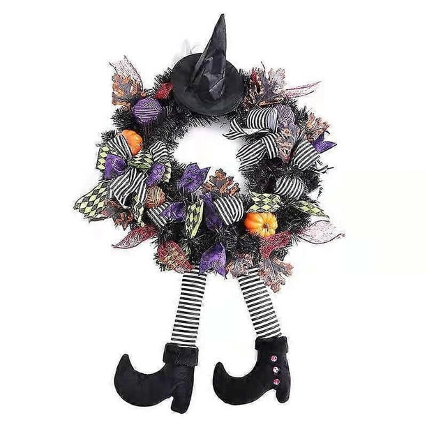 Decoraciones de Halloween, corona de bruja negra con sombrero, patas de ...