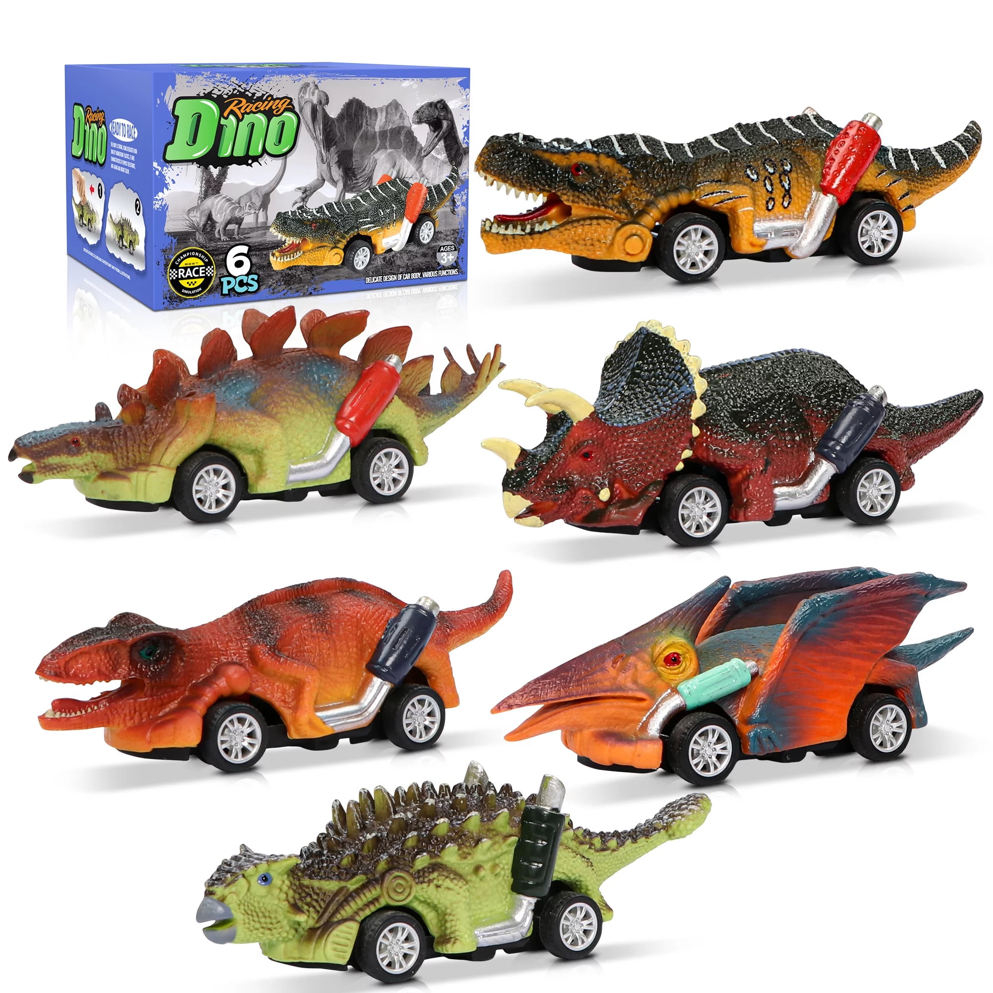 INKPOT 6PCS Pull Back Dinosaur Car Toys for Kids Toddlers 3-6 Year Old ...