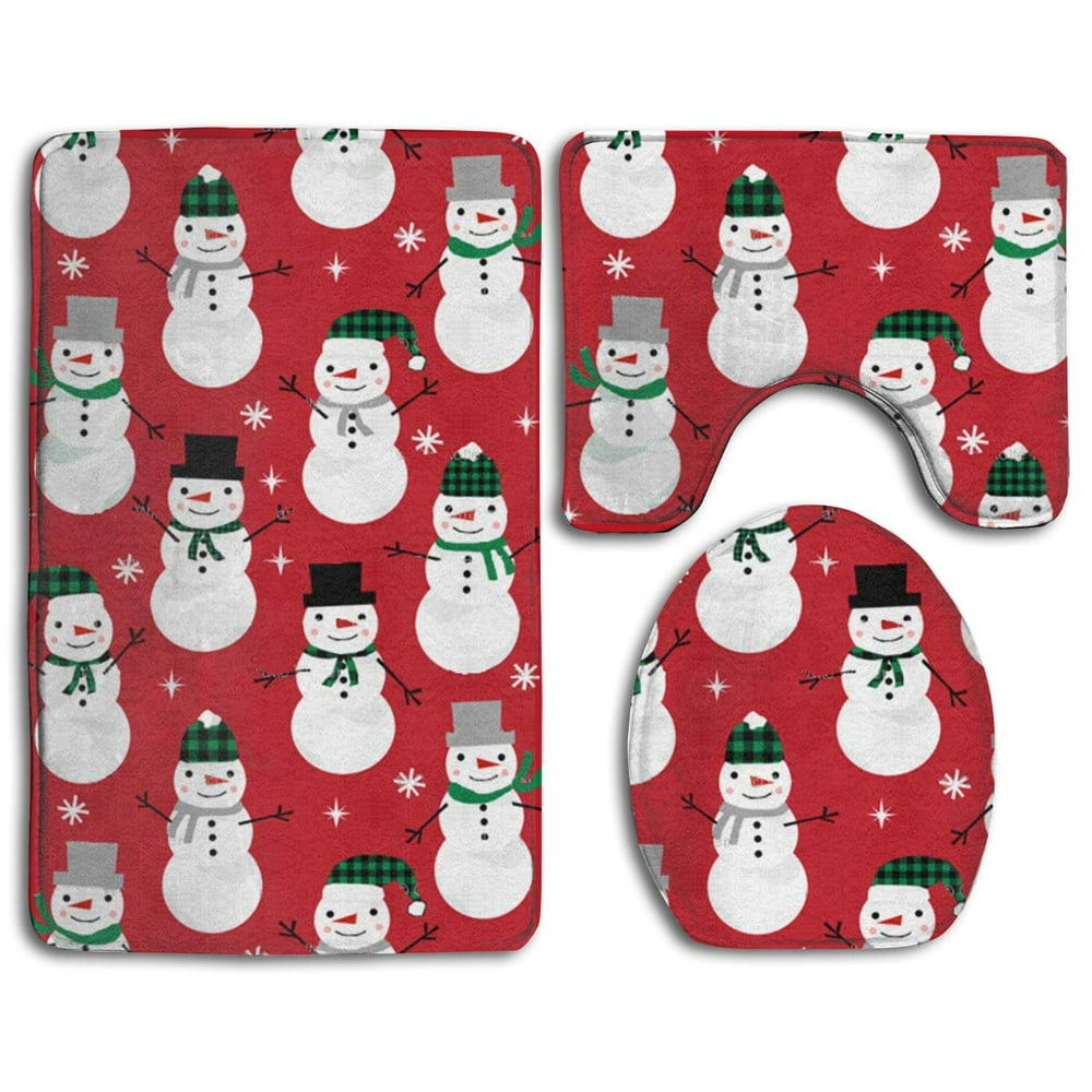 Gohao Christmas Snowman 3 Piece Bathroom Rugs Set Bath Rug Contour Mat