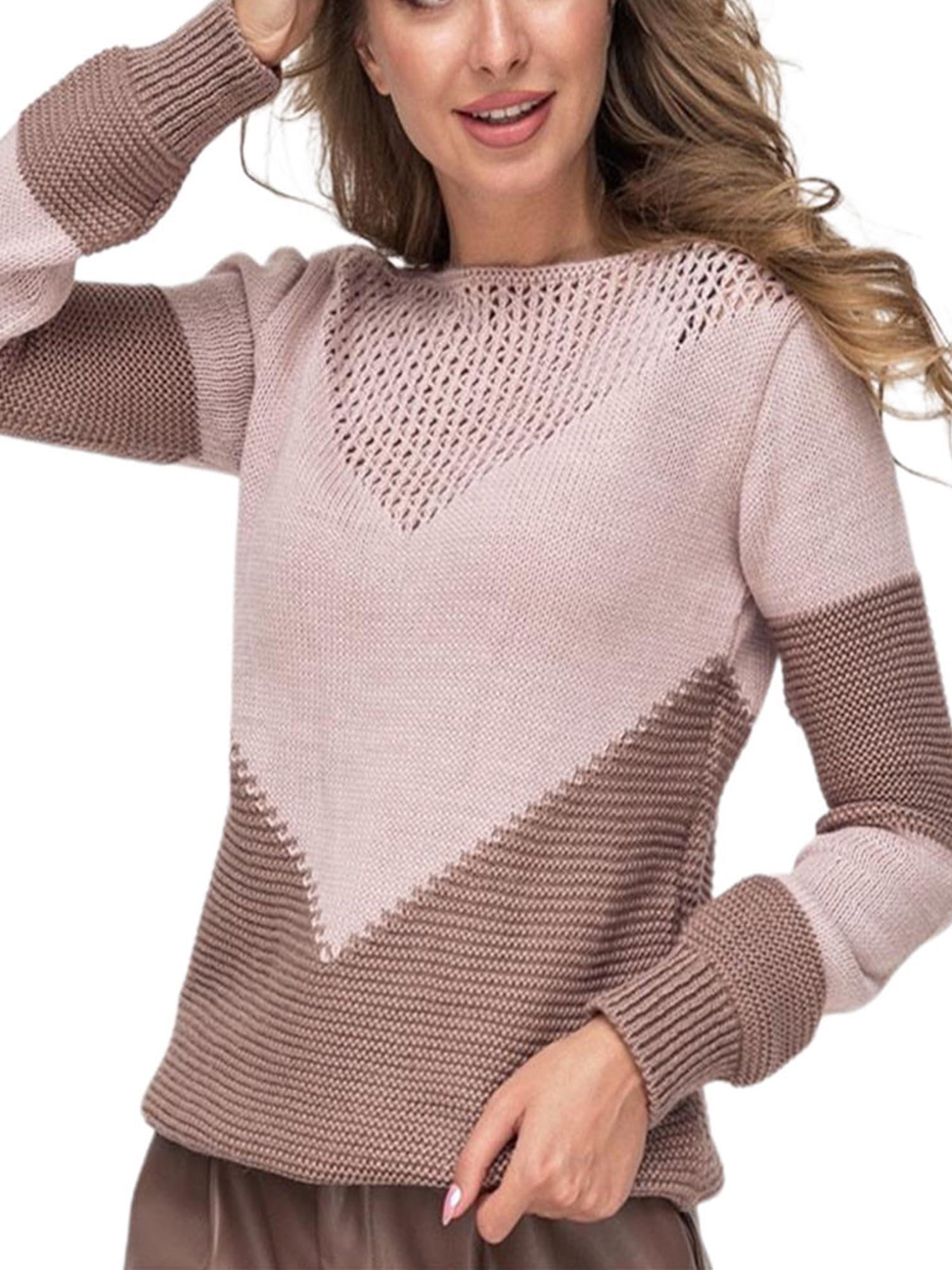 2020 New Women Knitting Patchwork Fashion Sexy Hollow Out Pullover Deep ...
